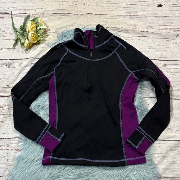 Title nine | Tops | Title Nine Hybrid Purple Black Thermal 4 Zip Fleece ...